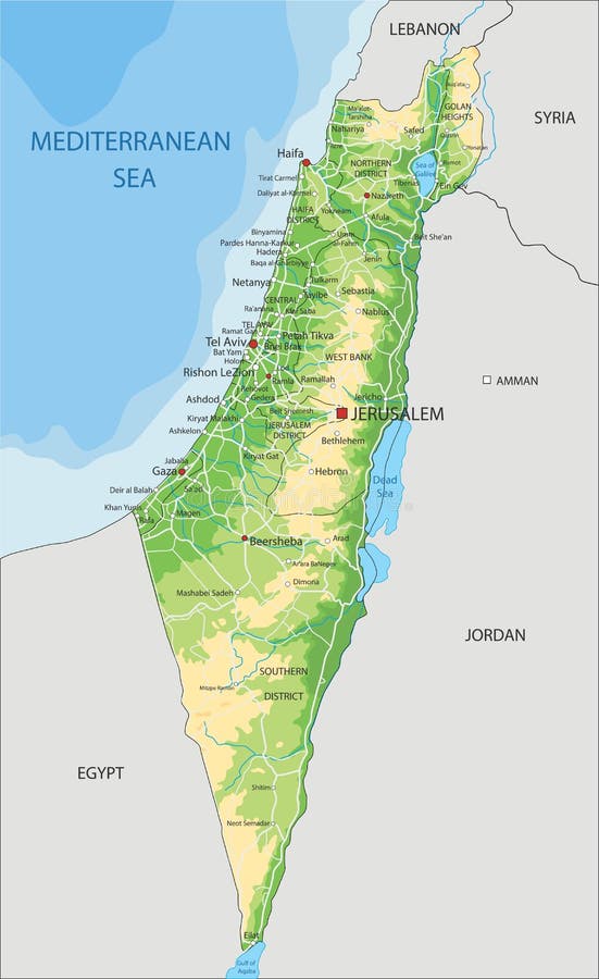High Detailed Israel Physical Map with Labeling. Stock Vector ...