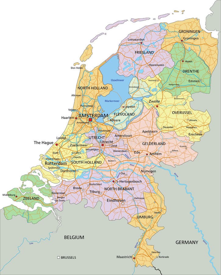Netherlands - Highly Detailed Editable Political Map with Separated ...