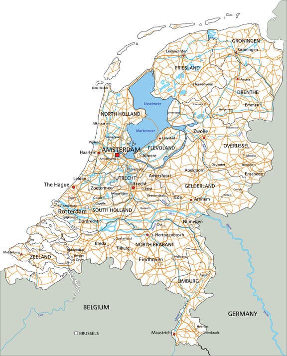 High Detailed Netherlands Road Map with Labeling. Stock Vector ...
