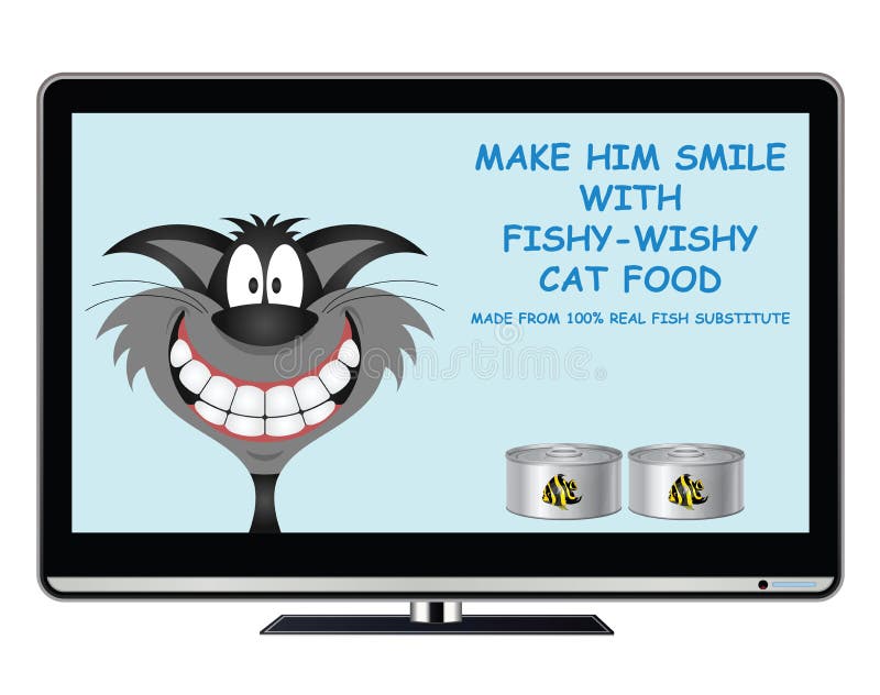 Comical cat food TV advert stock vector. Illustration of print - 186352764