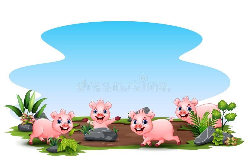 Group of Pig Playing on the Field Stock Illustration - Illustration of ...