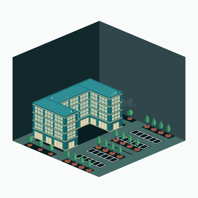 Luxury Hotel At The Night - U Shape Isometric Building Stock Vector ...