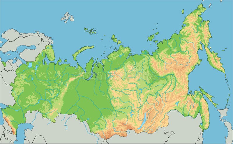 High Detailed Russia Physical Map. Stock Vector - Illustration of ...