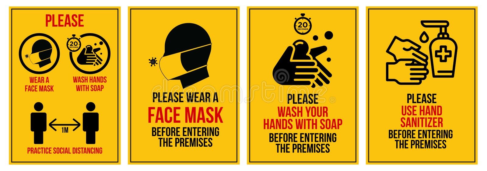 Face Mask Required Signs Set Stock Vector - Illustration of front ...