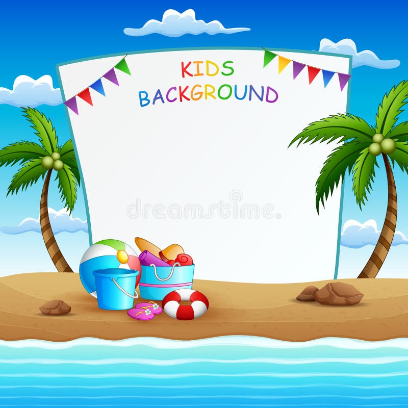 Border Template with Beach View at Daytime Stock Illustration ...