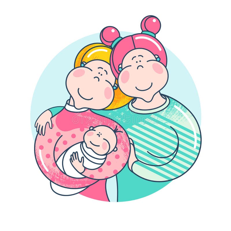 Homosexual Lgbt Non-traditional Family. Happy Couple of Women with ...