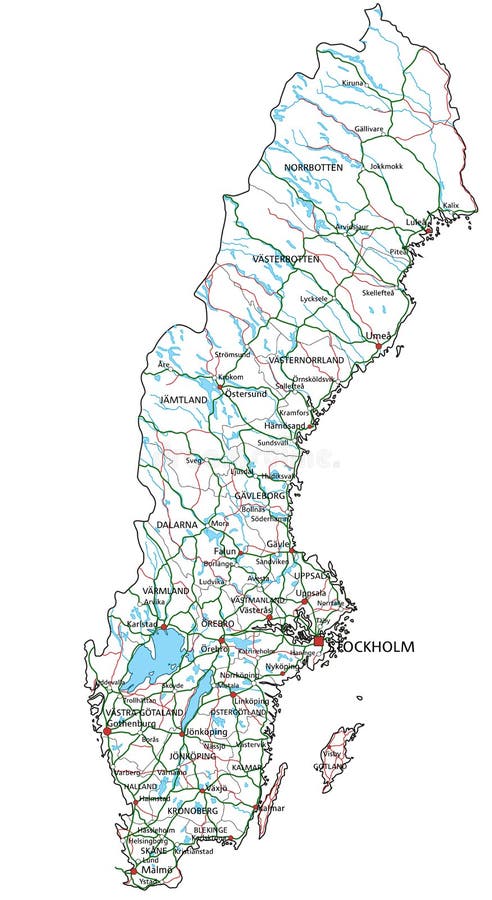 Sweden Road and Highway Map. Stock Vector - Illustration of highway ...