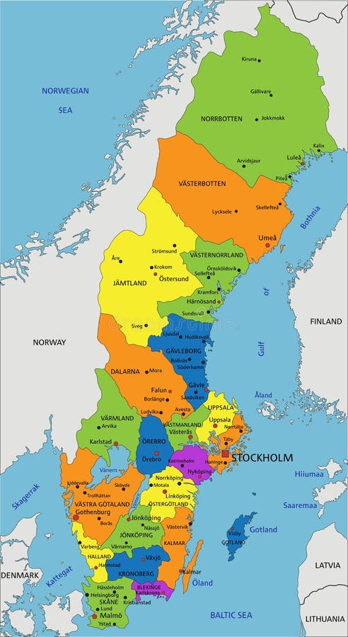 Colorful Sweden Political Map With Clearly Labeled, Separated Layers 9B9