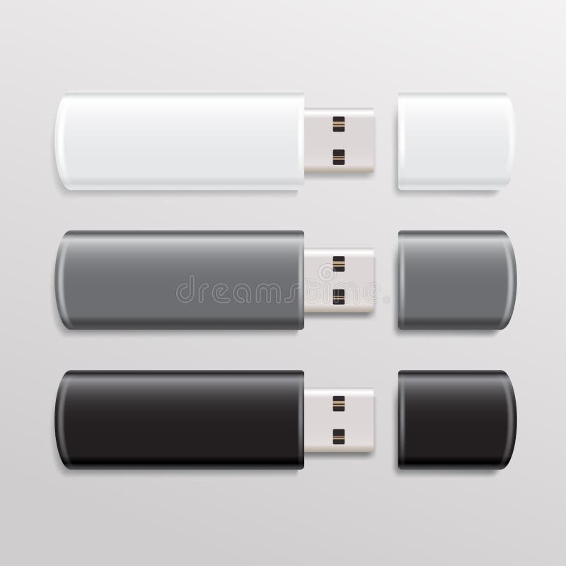 Realistic White , Grey and Black USB Flash Drive : Vector Illustration ...