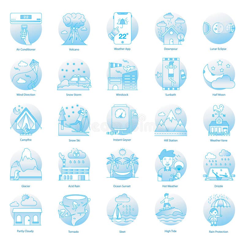 Weather Disasters Flat Icons Pack Stock Vector - Illustration of ...