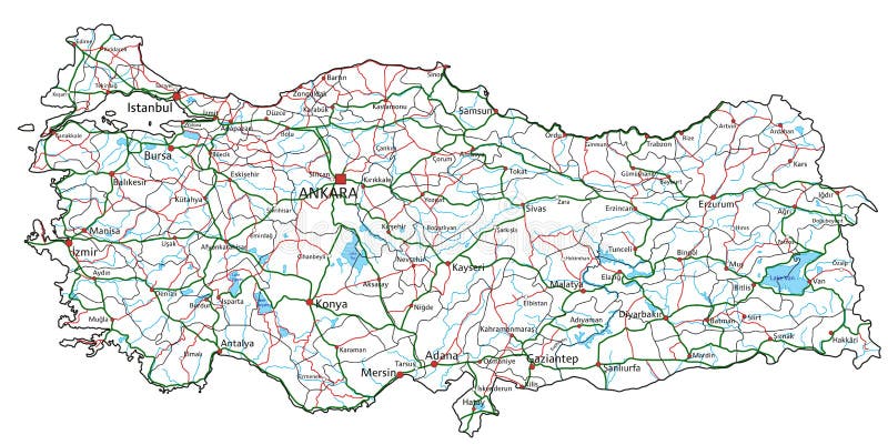 High Detailed Turkey Road Map with Labeling. Stock Vector ...