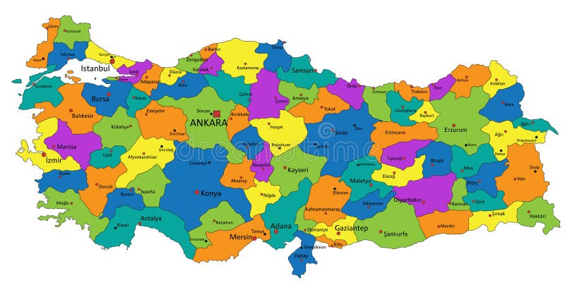 Colorful Turkey Political Map with Clearly Labeled, Separated Layers ...