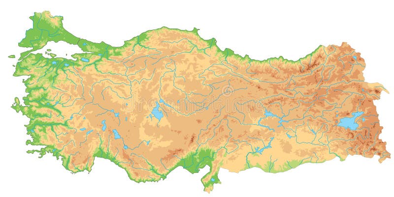 High Detailed Turkey Physical Map. Stock Vector - Illustration of land ...