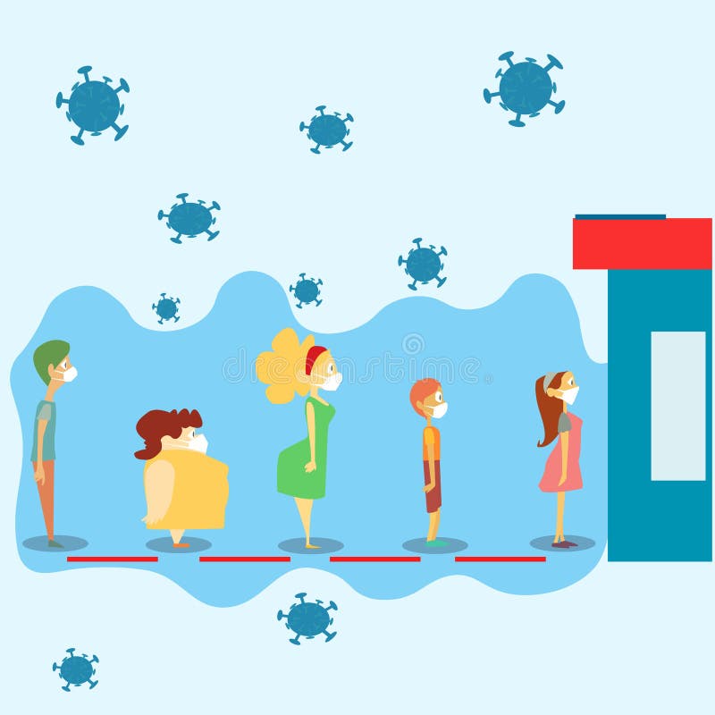 Queue with Physical Distancing and Wearing Mask Stock Vector ...