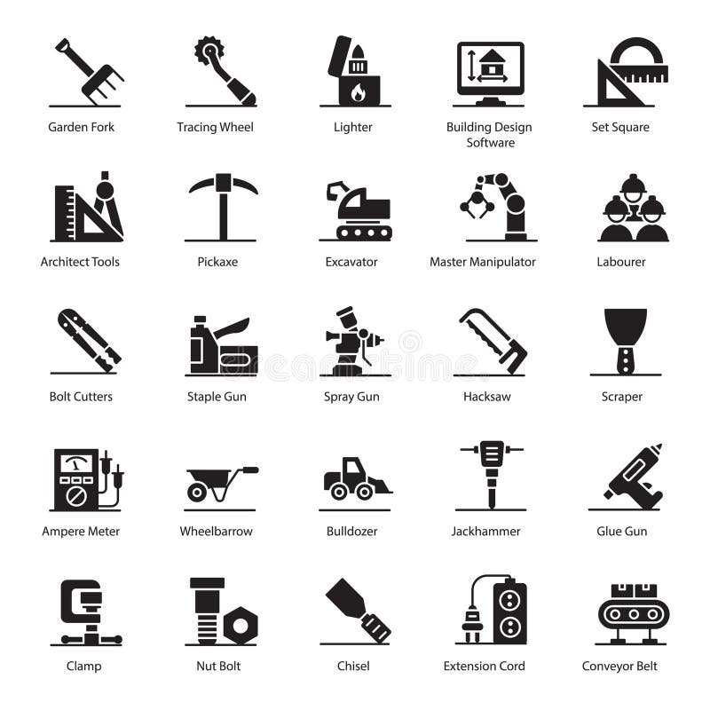 Compact of Construction Instruments Glyph Vectors Stock Vector ...