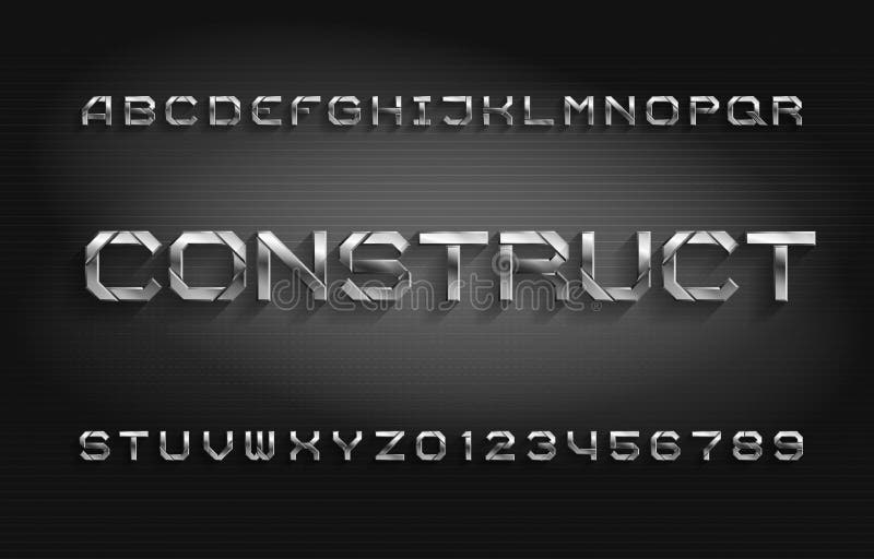 Construct Alphabet Font. Metal Letters and Numbers with Screws Stock ...