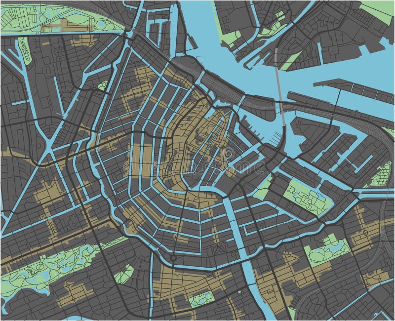 Amsterdam Vector Map with Dark Colors. Stock Vector - Illustration of ...
