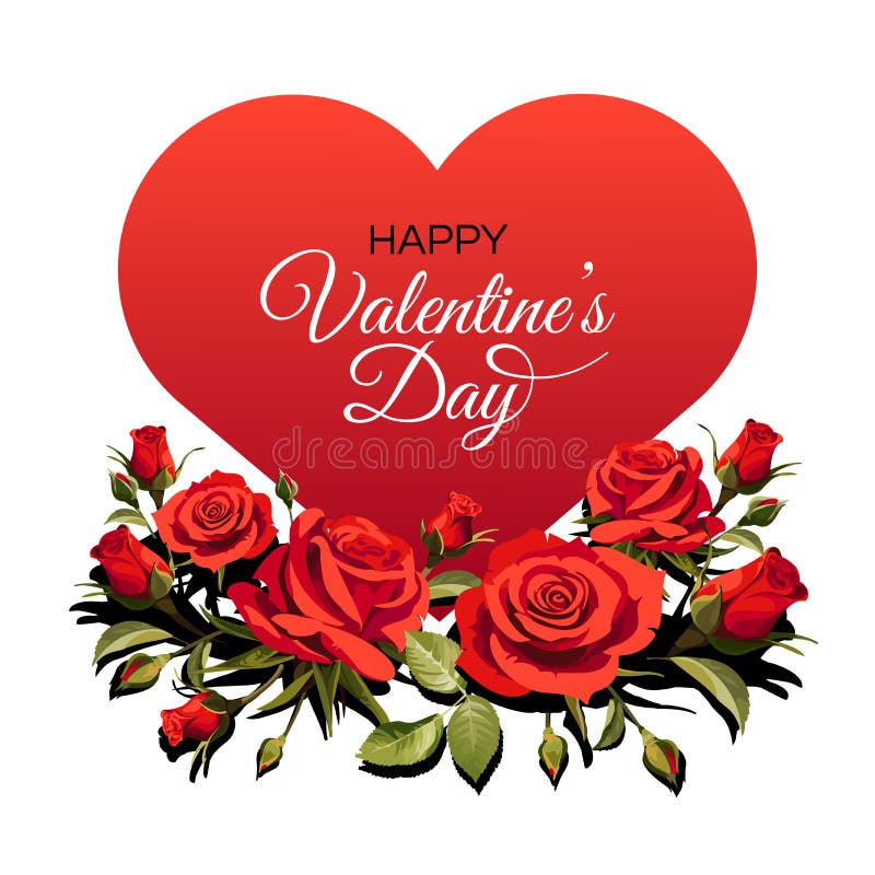 Valentine`s Day Greeting Card Template. Red Roses Isolated on White ...