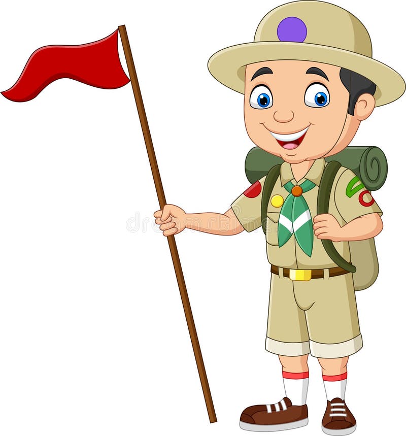 Cartoon Boy Scout Holding Red Flag Stock Vector - Illustration of funny ...