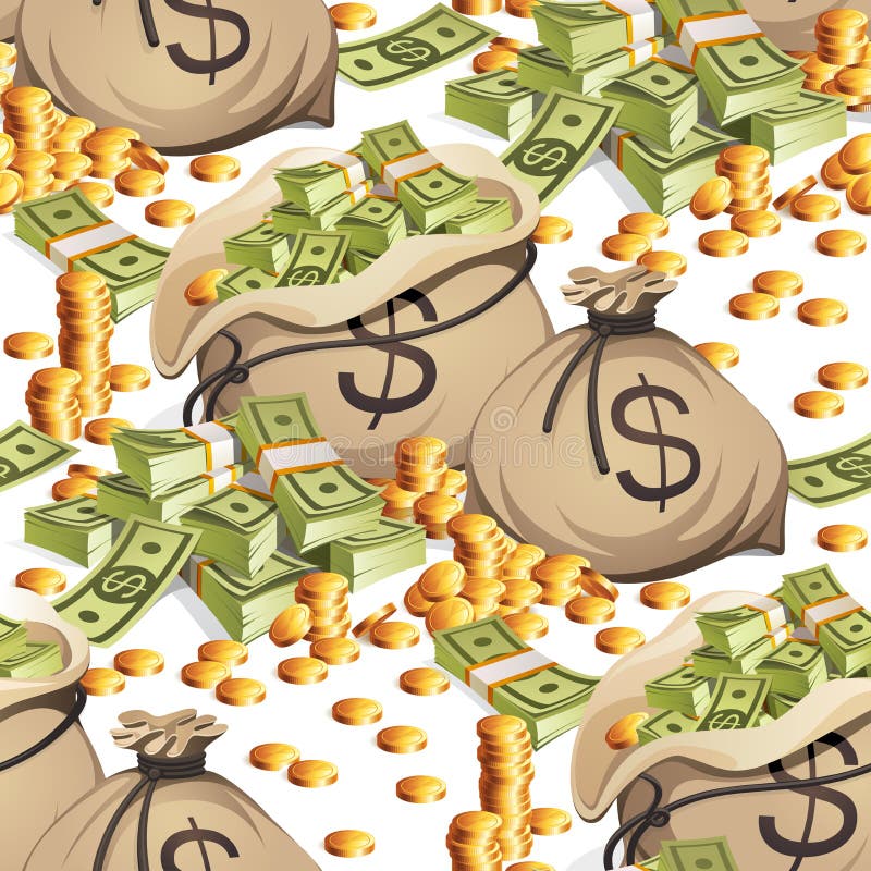 Seamless Pattern with Bags of Money. Packing in Bundles of Green Bank ...