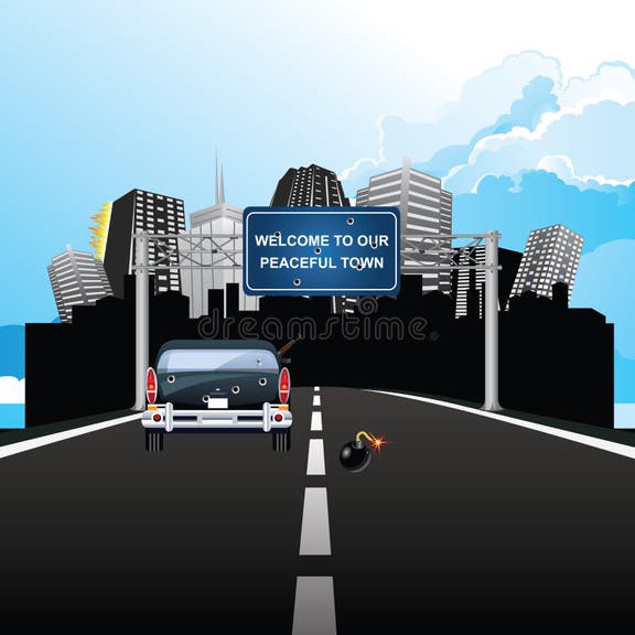 Ironic Peaceful Welcome Sign Stock Vector - Illustration of building ...