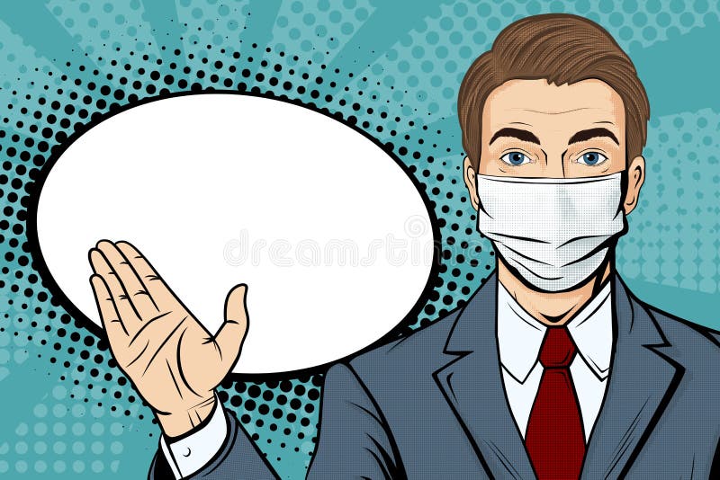Pop Art Male Face with Glasses in Medical Mask. Comic Man is Pointing ...