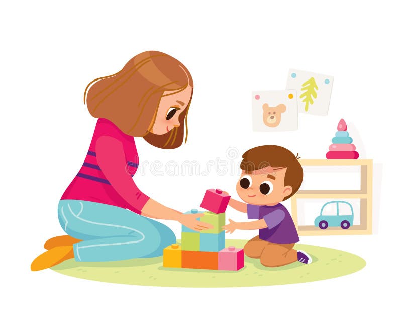 PrintMom with Son. Playing with Kid.Mother and Little Son. Stock Vector ...