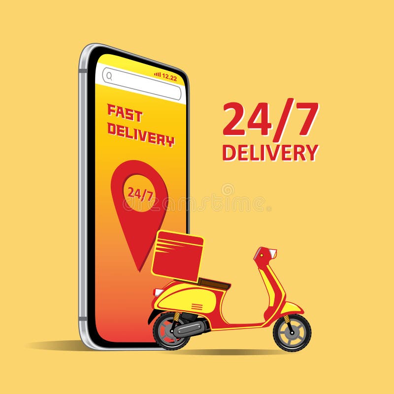 Fast Delivery by Scooter on Mobile Application Concept. Stock Vector ...