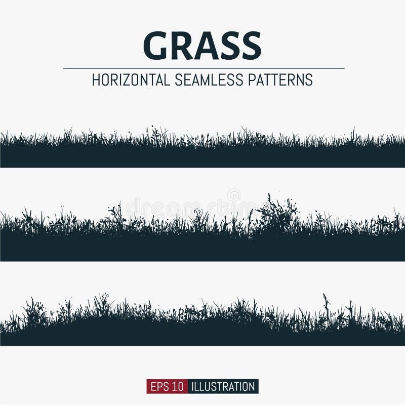 Set of Abstract Hand Drawn Grass Field Silhouettes. Horizontal Seamless ...