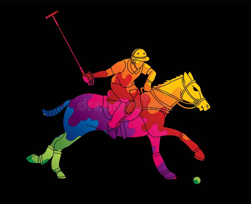 Horses Polo Player Sport Cartoon Graphic Vector Stock Vector ...