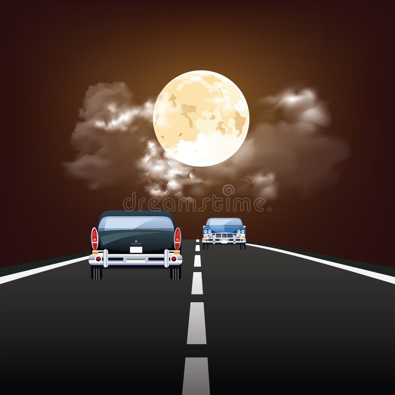 Stunning moon over road stock illustration. Illustration of outside ...