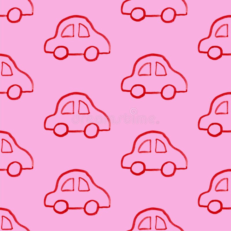 Seamless Pattern with Red Cars on Pink Board. Cartoon Background for ...