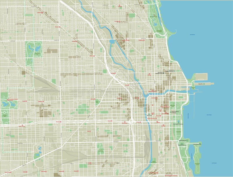 Chicago Landmark Map Stock Illustrations – 189 Chicago Landmark Map ...