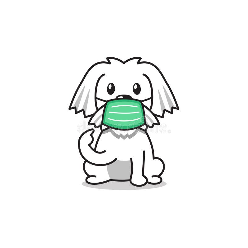 Cartoon Character White Dog Wearing Protective Face Mask Stock Vector ...