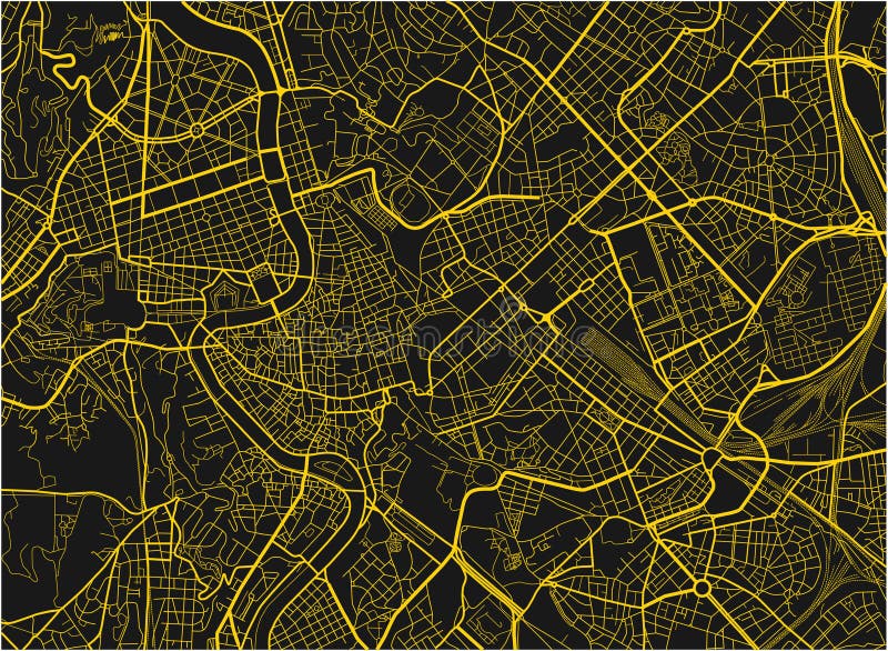 Black and Yellow Vector City Map of Rome. Stock Vector - Illustration ...