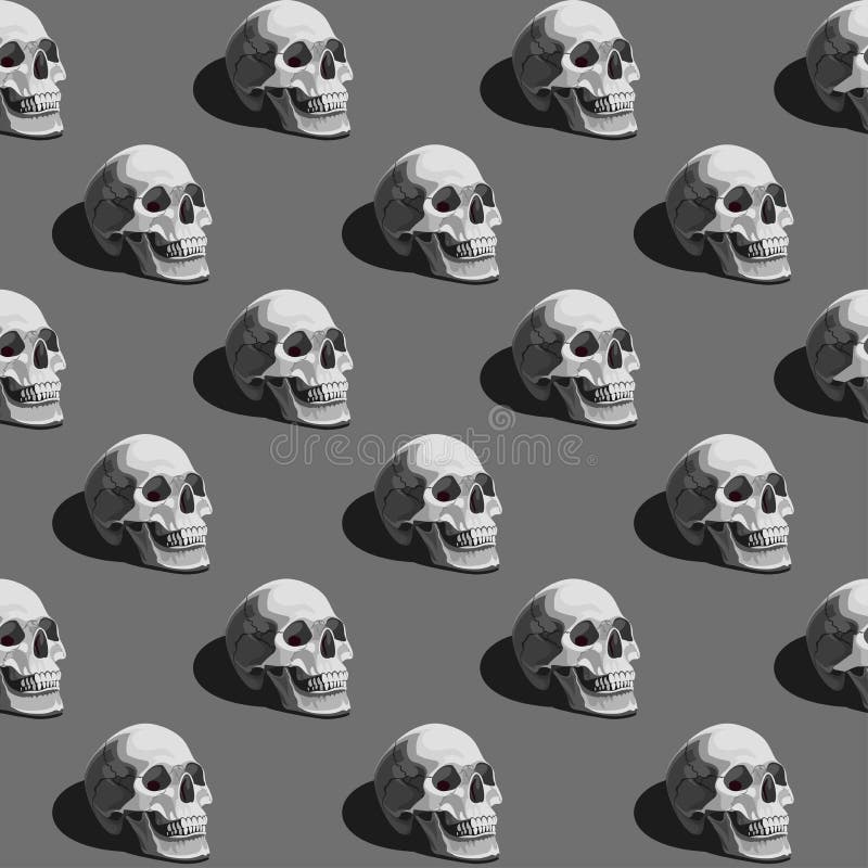 Seamless Halloween Pattern with Skulls on a Dark Grey Background. Stock ...