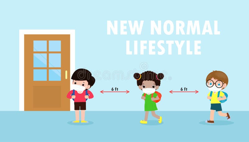 Back To School for New Normal Lifestyle Banner Concept. Happy Kids ...