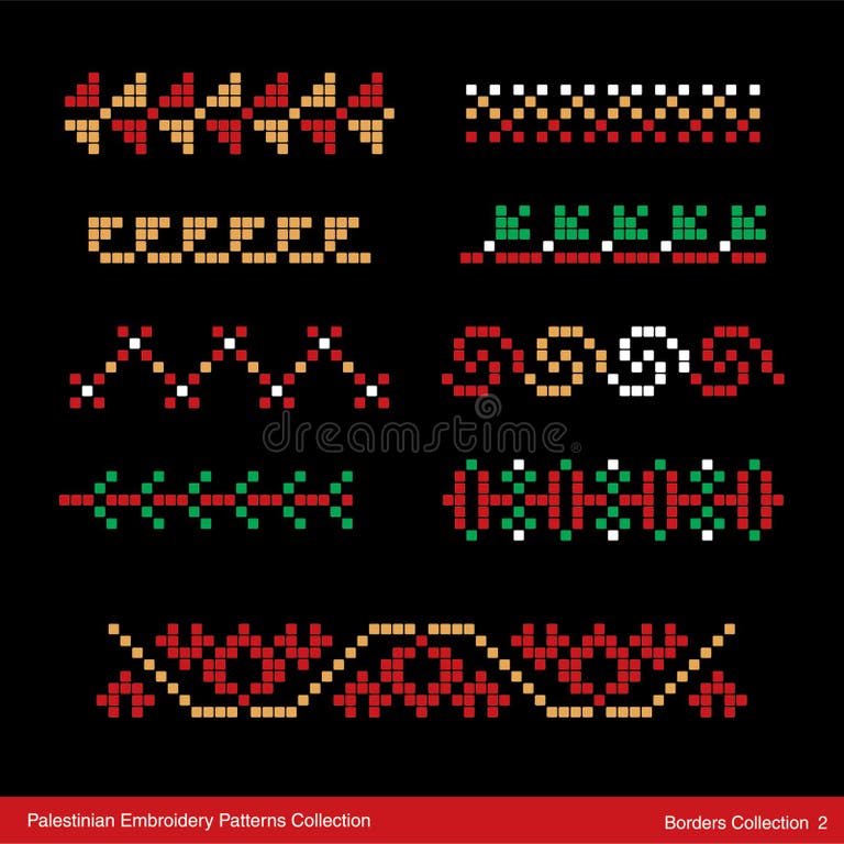 Traditional Palestinian Embroidery Borders Collection. Stock Vector ...