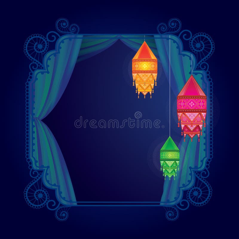 Background and Frame Design with Traditional Indian Lantern. Stock ...