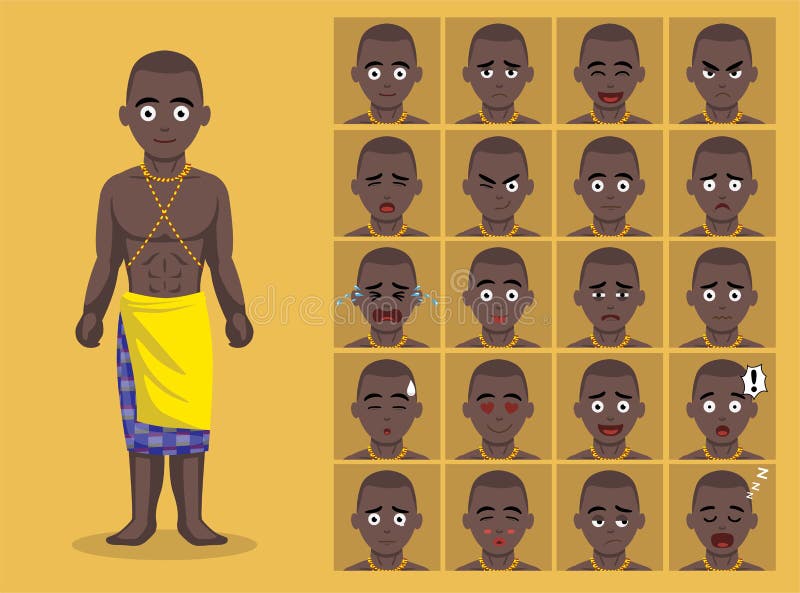 African Tribe Clothes Hunting Male San Bushmen Cartoon Emoticon Faces ...