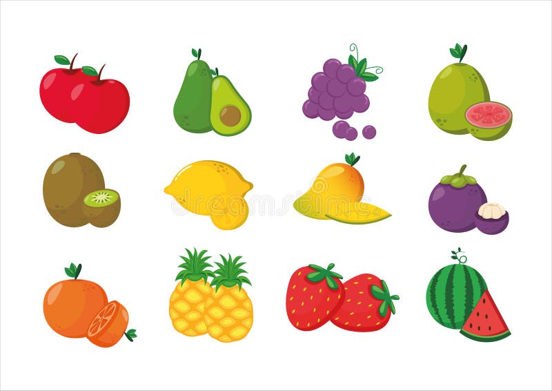 Set Fruit Design. Fruit Illustration Design Apple, Water Melon, Grape ...
