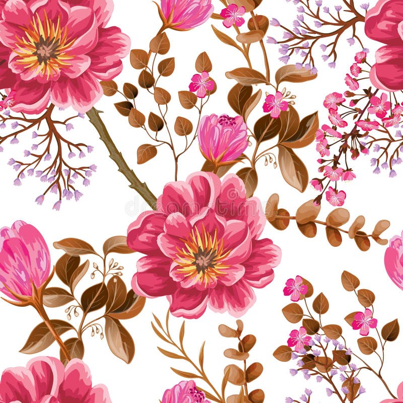 Pink Floral Print Vector Pattern Stock Illustration - Illustration of ...