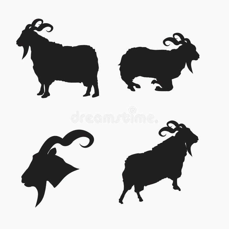 Angora Goat Silhouette Set Isolated on White - Goat, Sheep, Lamb Logo ...