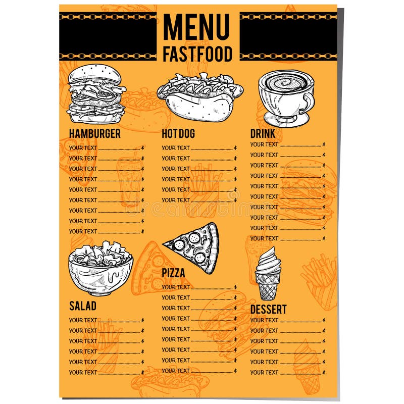 Menu Food Restaurant Template Design Hand Drawing Graphic Stock Vector ...