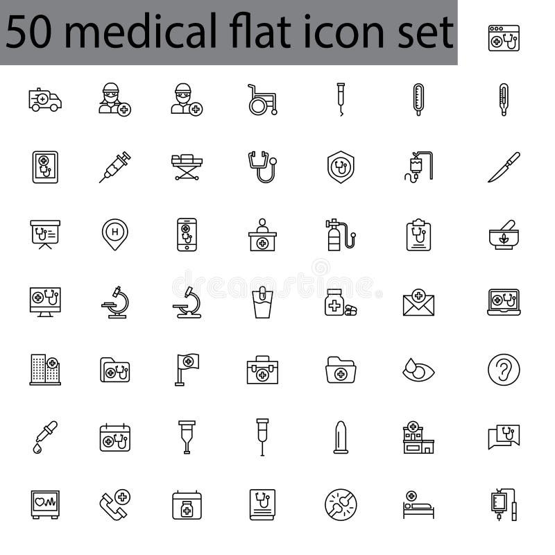 Basic Medical 50 Flat Icon Set Stock Vector - Illustration of design ...