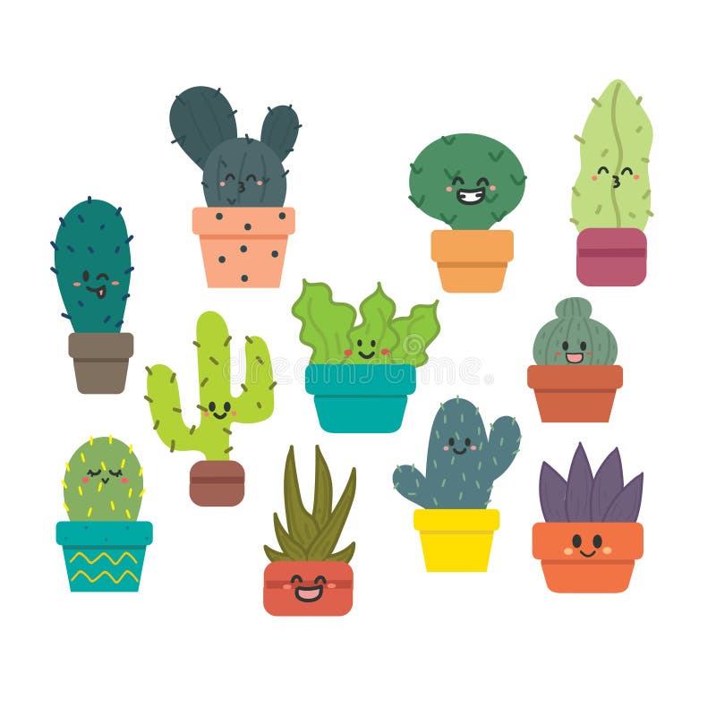 Set of Hand Drawn Vector Cactus with Cute Pastel Color. Simple Cactus ...