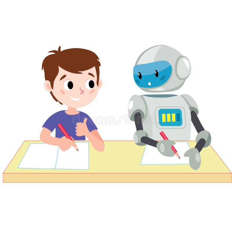 Boy Student Smarter in School Than a Robot Stock Vector - Illustration ...