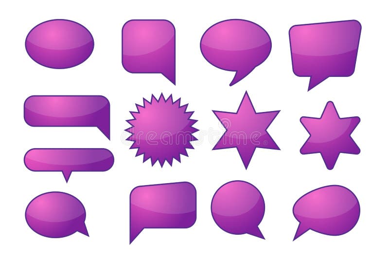 Purple Glossy Chat Bubble Set. Stock Vector - Illustration of speech ...
