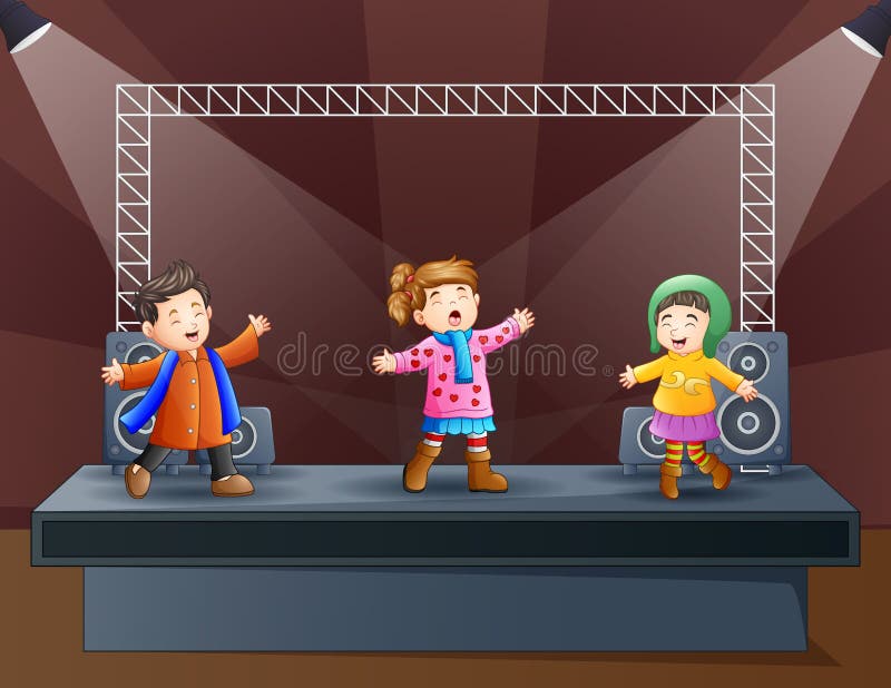 Happy Kids Singing on the Stage Stock Vector - Illustration of band ...