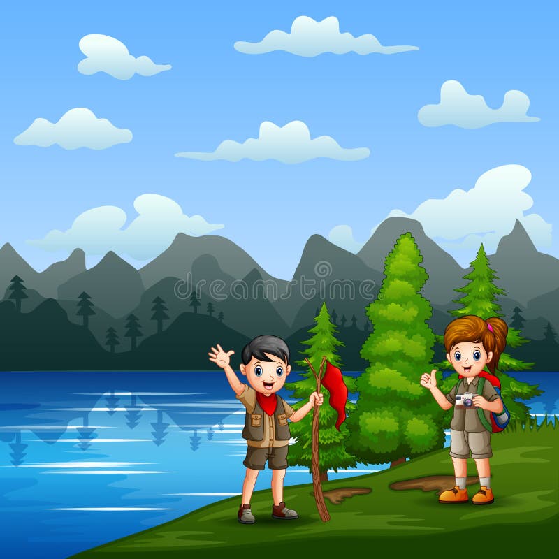 Cartoon Scouts Kid on the Riverside Stock Vector - Illustration of ...